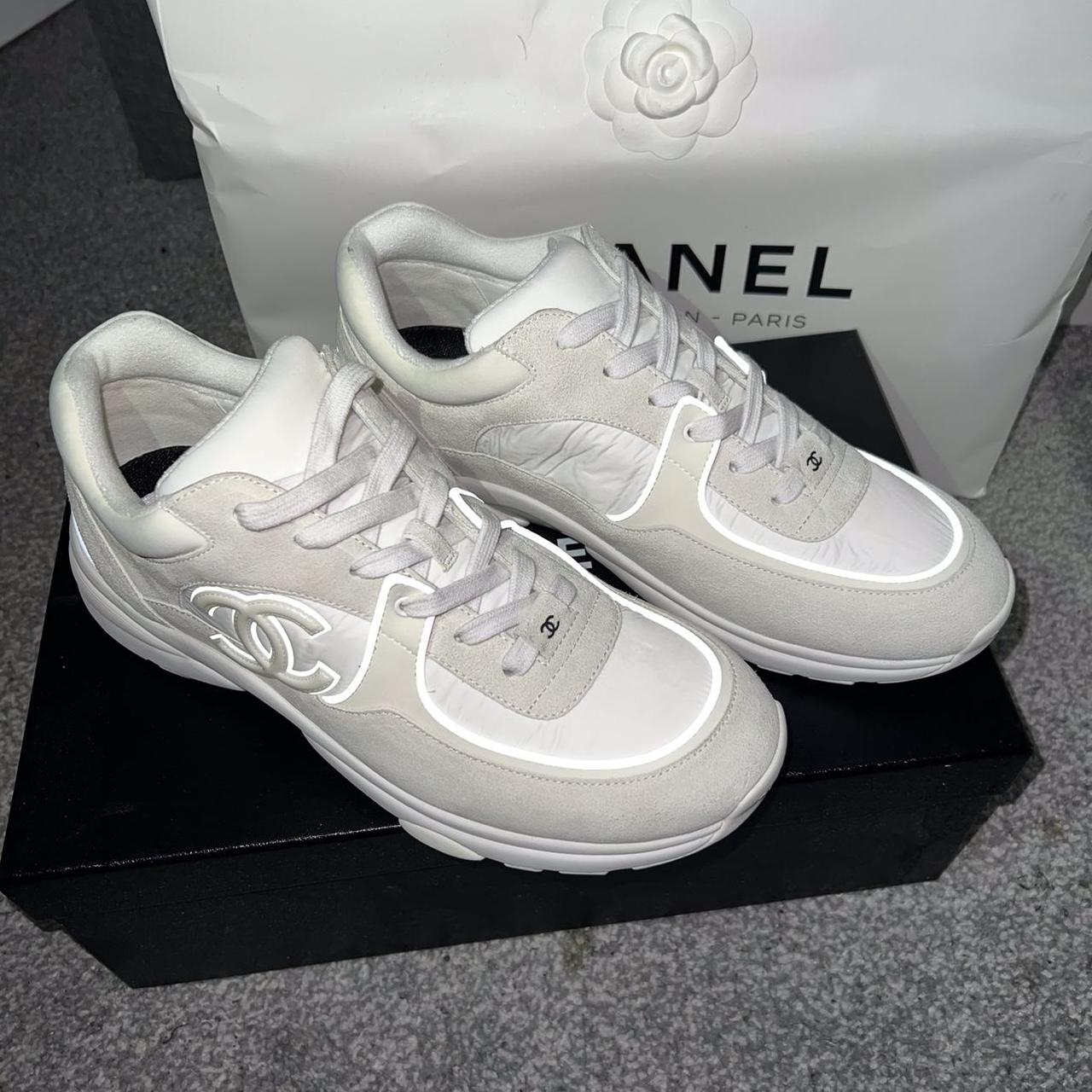 Chanel CC Reflective Trainer White Suede Current... - Depop