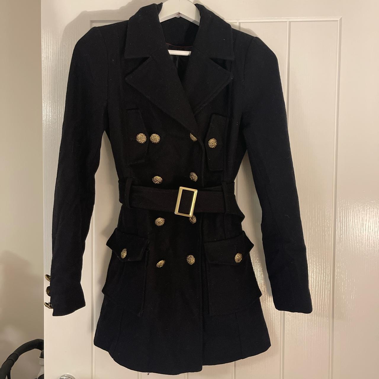 Navy smart coat with gold button detail and belt. In... - Depop