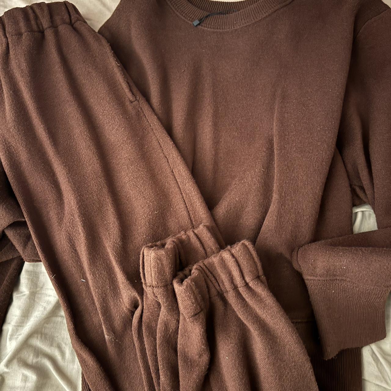 Zara knit tracksuit brown set - Depop