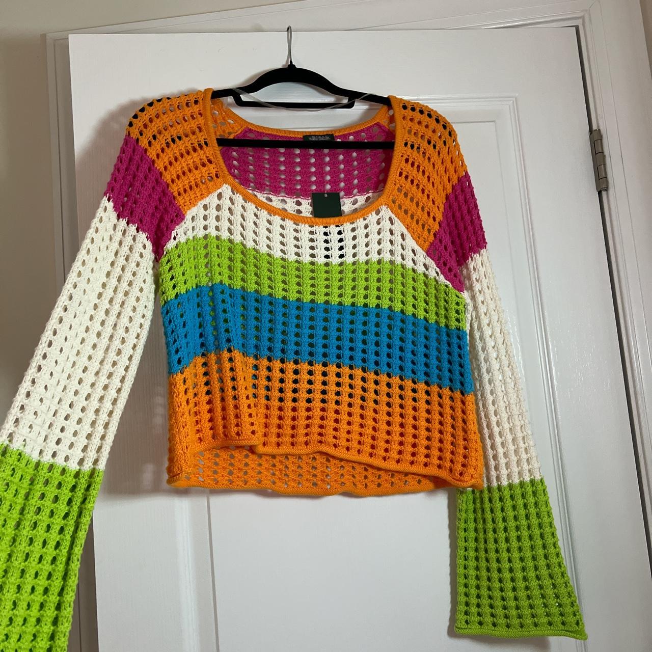 Multi colored Wild Fable crochet sweater top. Never... - Depop
