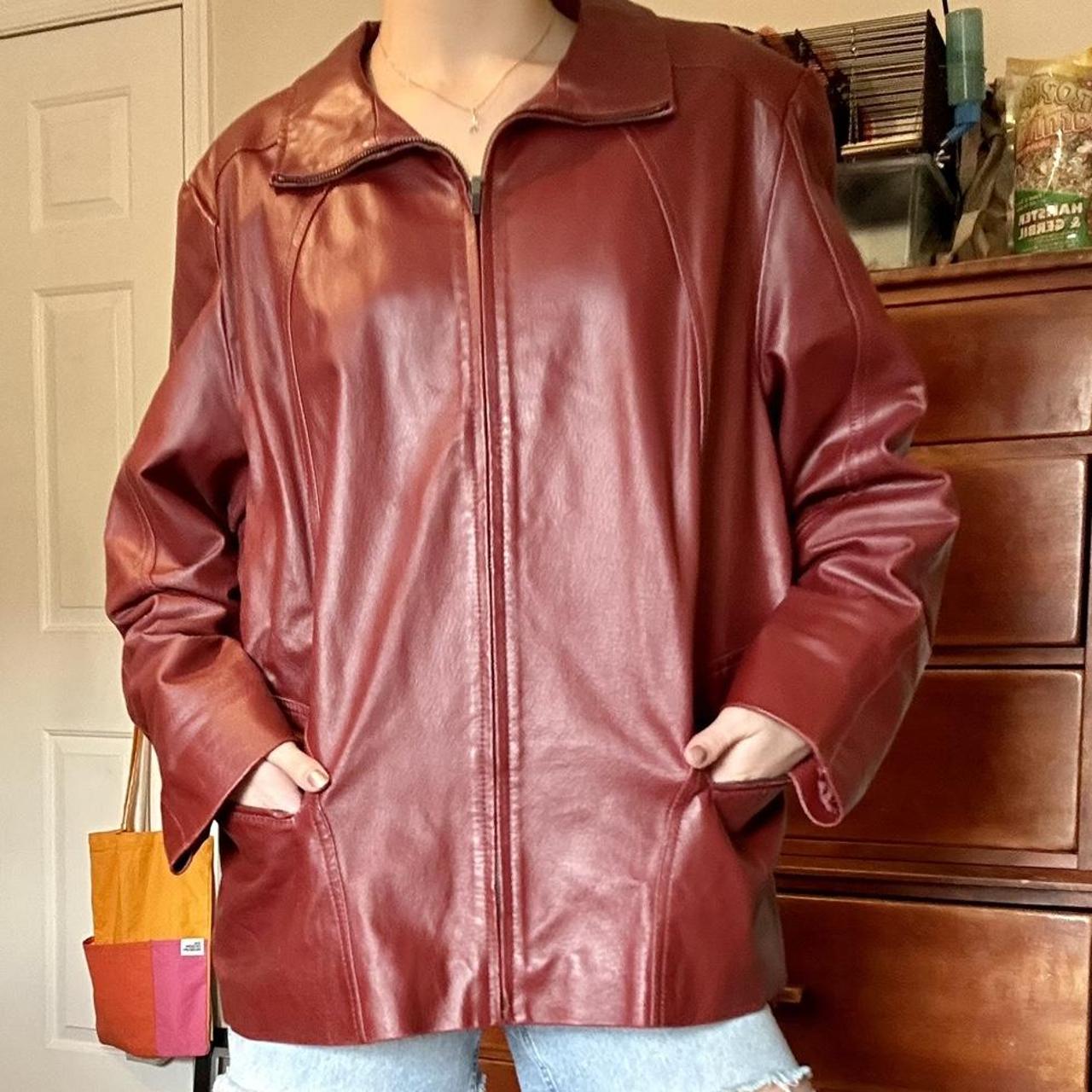 GALLERY Women red/burgundy leather jacket Women’s... - Depop