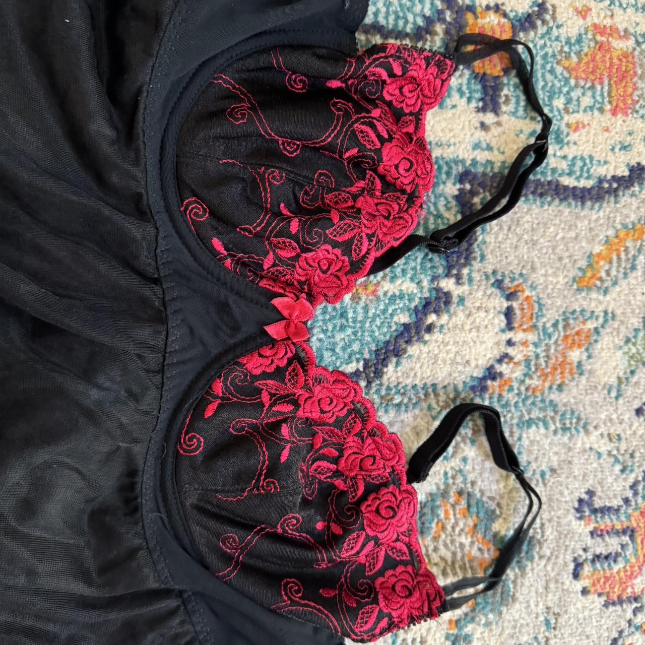 vintage Black and red lace slip dress with a corset... - Depop
