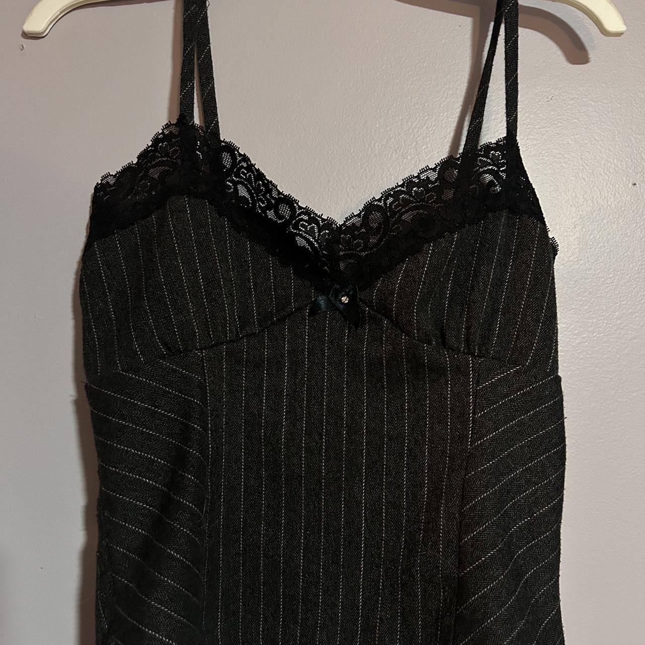 Black and white office siren pinstripe corset top... - Depop