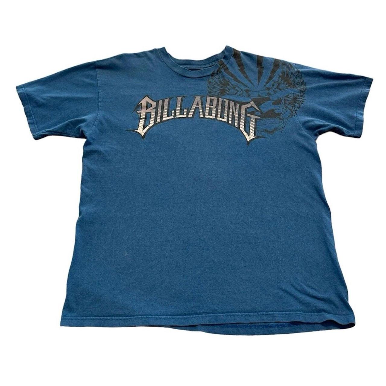Billabong Mens Spell out Graphic T-Shirt Blue White... - Depop