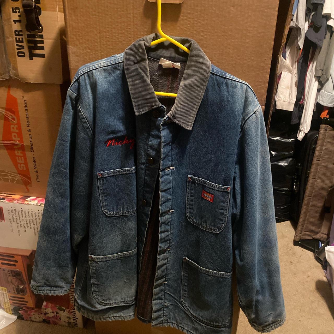 Large denim dickies chore coat embroidered - Depop