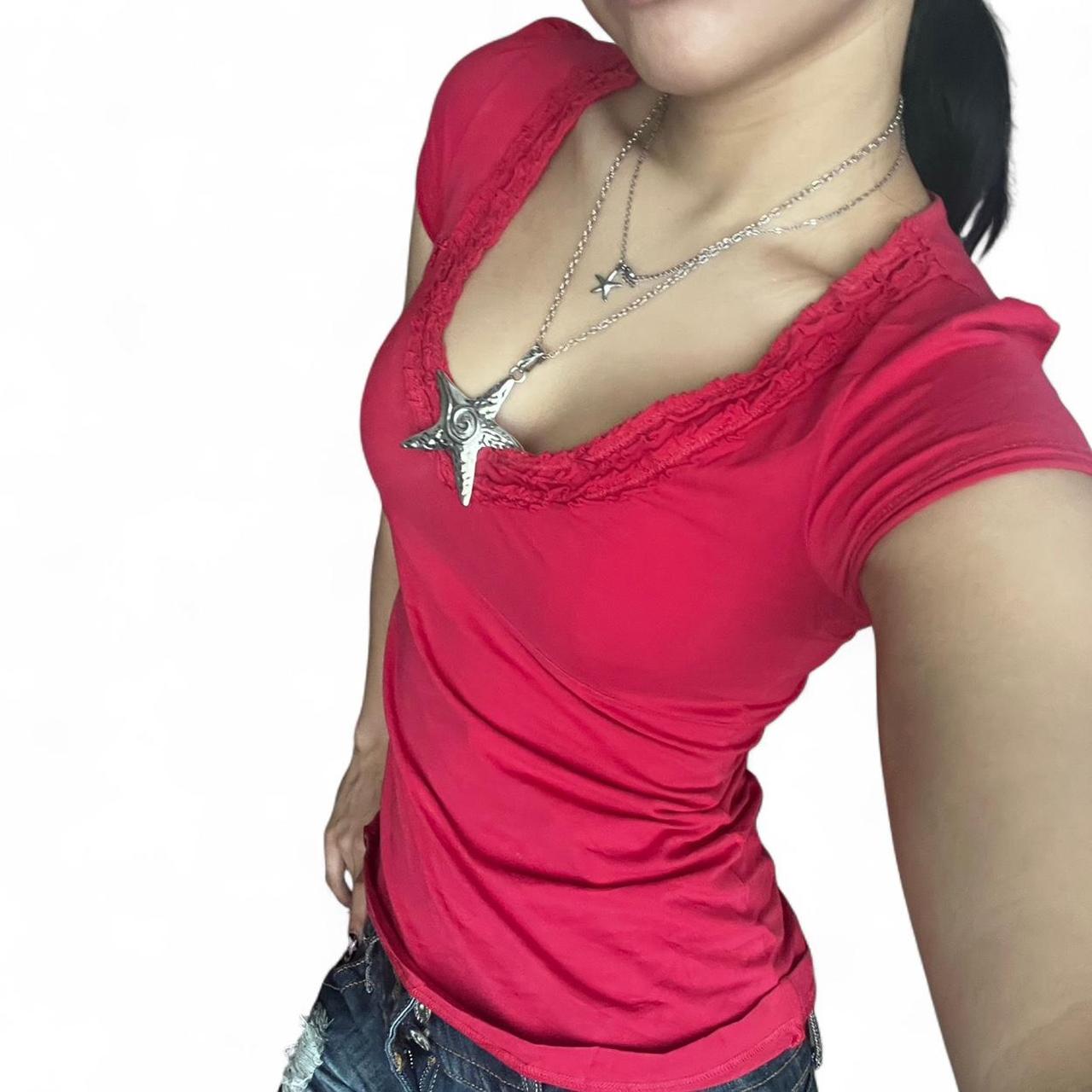 cutest vintage ruffled red top cut is so flattering... | Depop