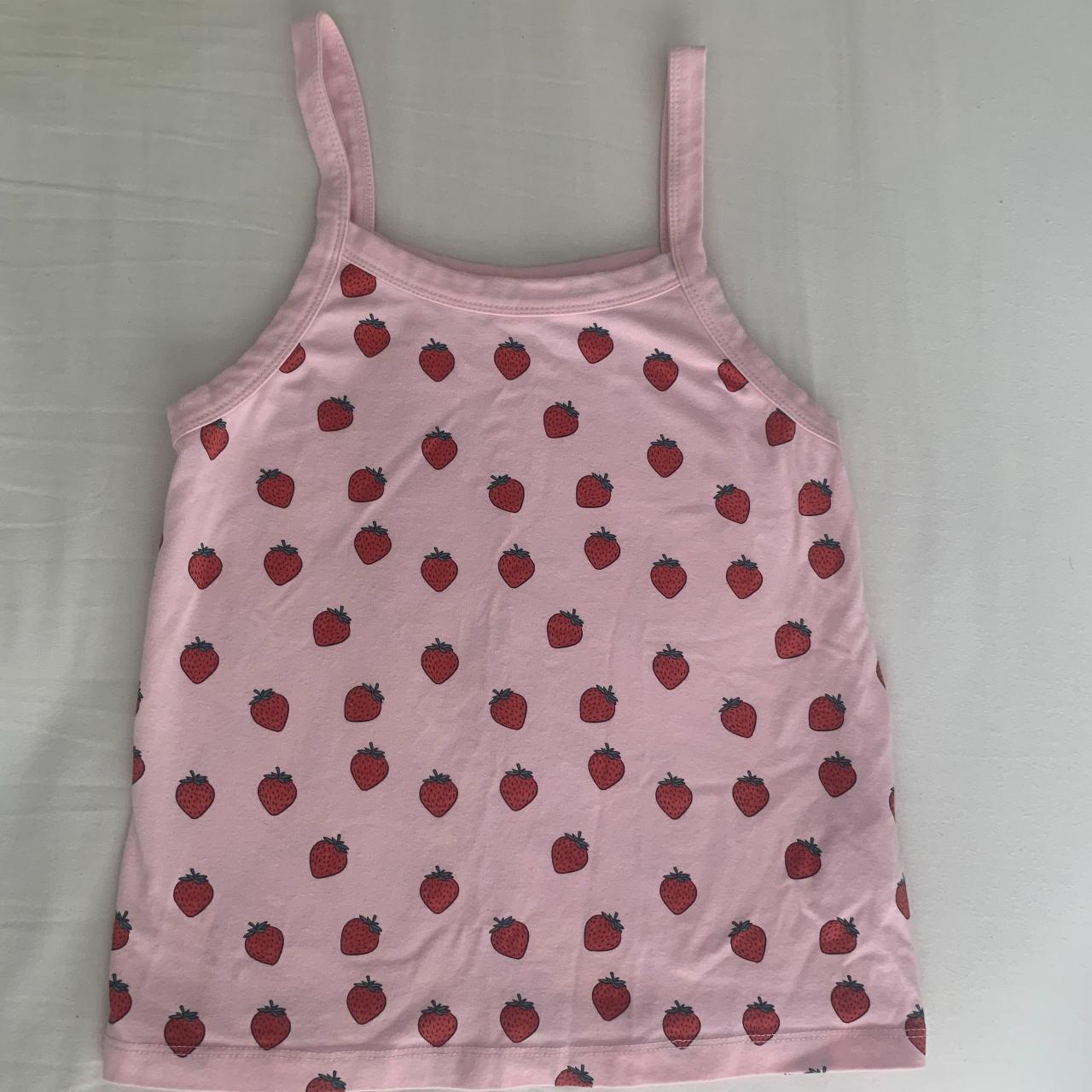 small pink strawberry tank top. Kids 11/12 but fits... - Depop