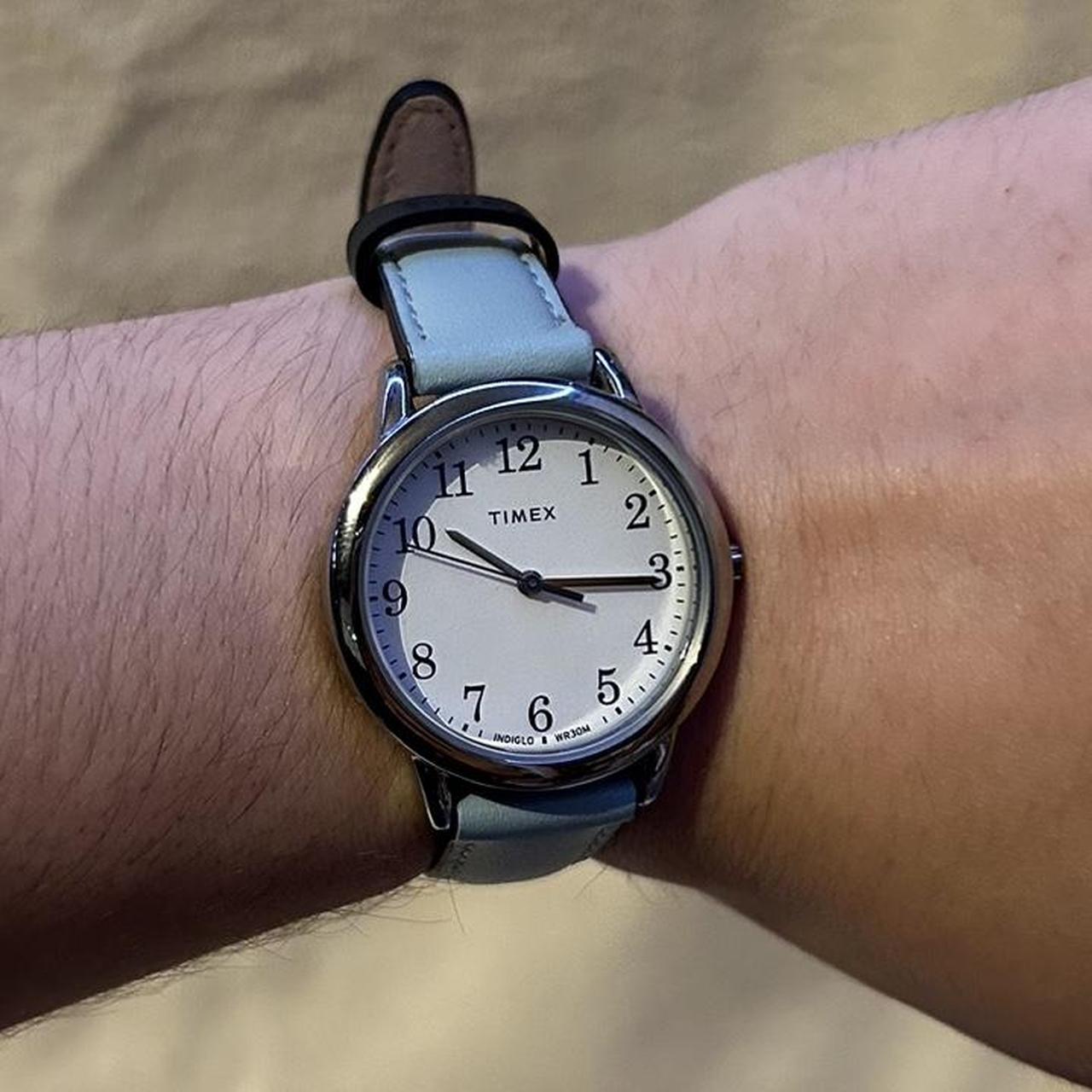 Baby blue timex watch with leather strap • Needs new... - Depop