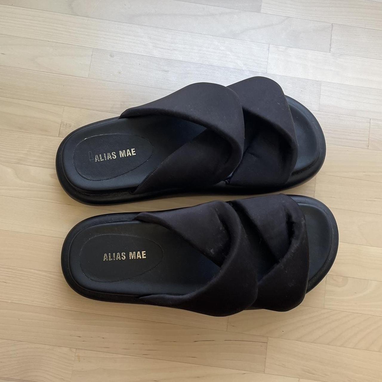Black Alias Mae satin sliders or sandals Worn once... - Depop