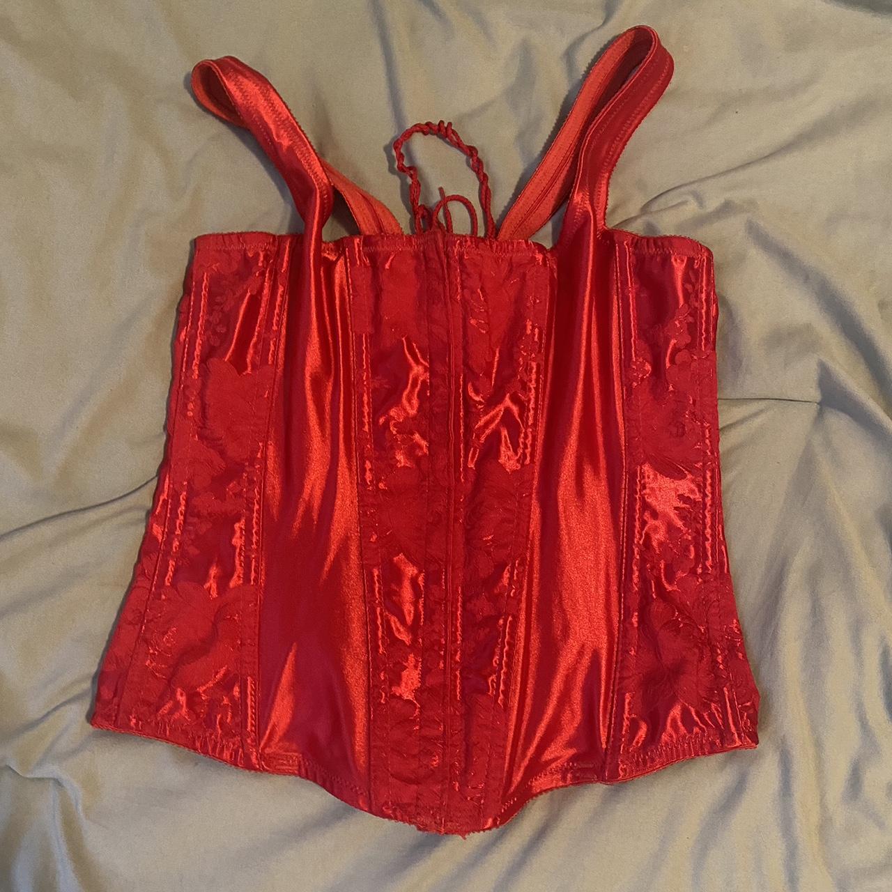 red corset top lace up back as shown in pics size... - Depop