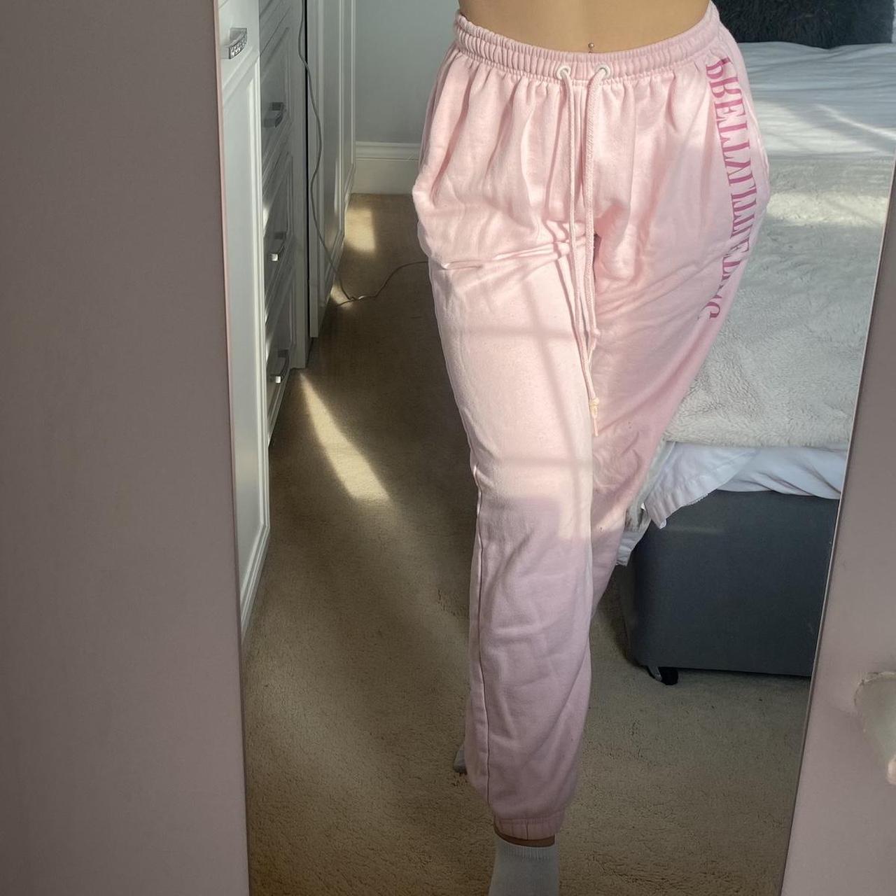 PLT baby pink slogan joggers Size 8 but would fit... - Depop PLT baby pink slogan joggers Size 8 but would fit... - Depop