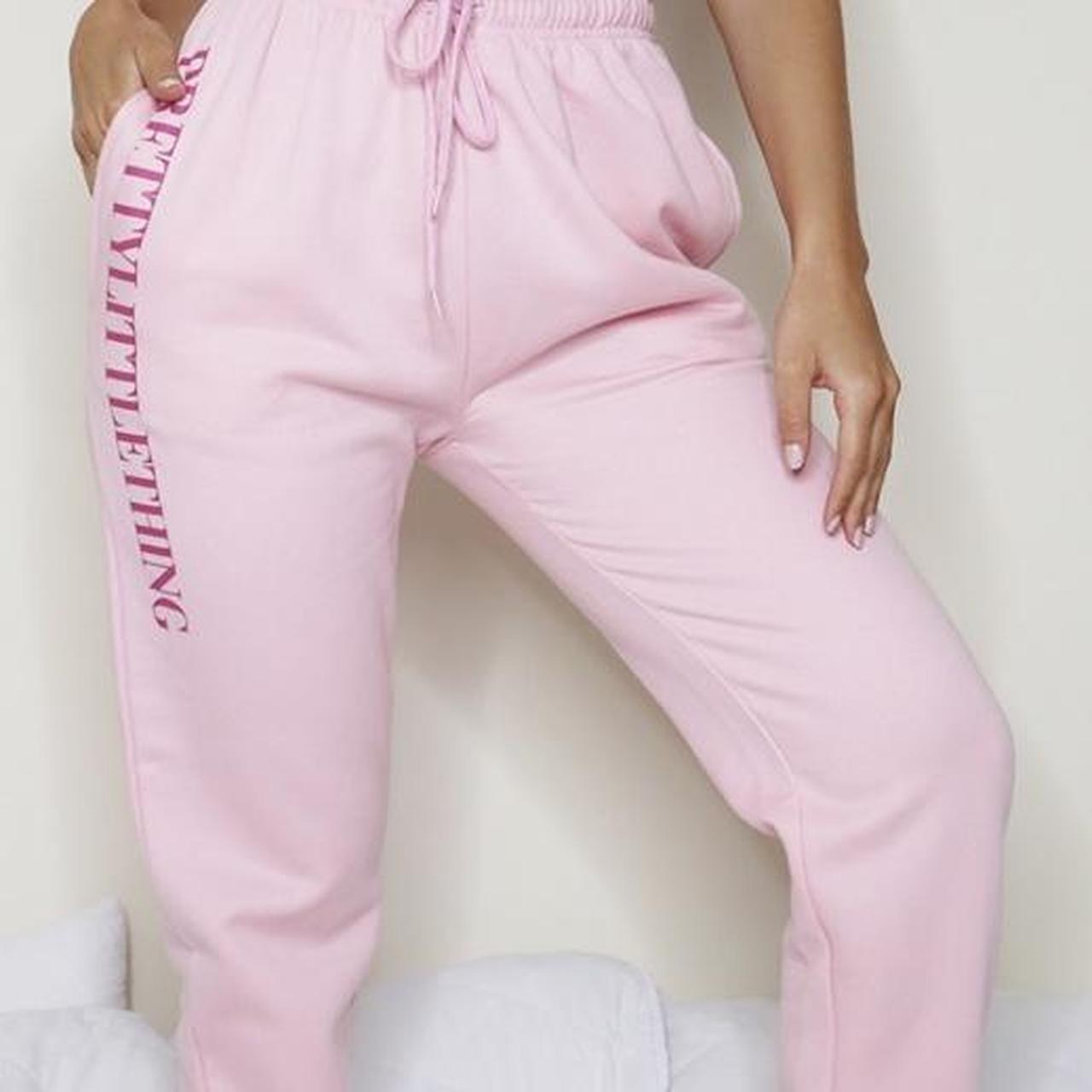PLT baby pink slogan joggers Size 8 but would fit... - Depop PLT baby pink slogan joggers Size 8 but would fit... - Depop