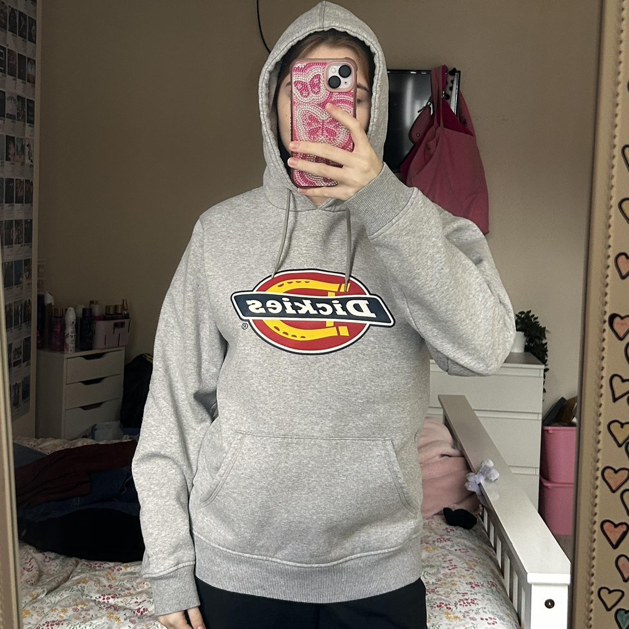 Dickies Icon Logo Grey Hoodie with hood Worn Once,... - Depop
