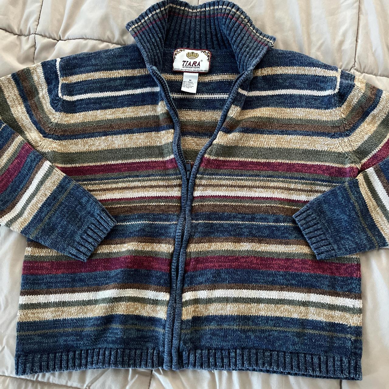 Tiara Y2K Cozy multi-coloured striped zip up jacket... | Depop