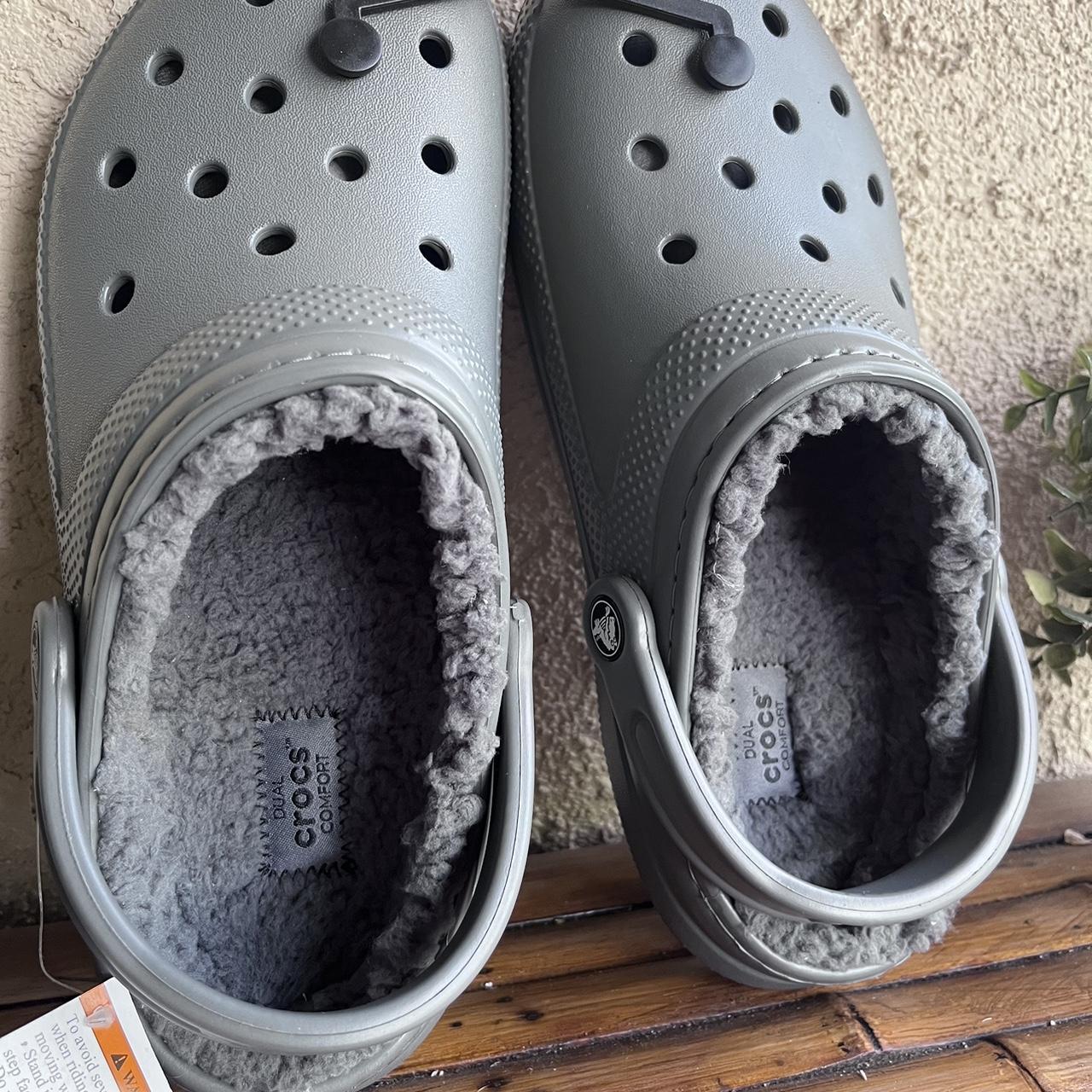 Crocs Classic Fuzzy Lined Clog Grey Women’s size... - Depop