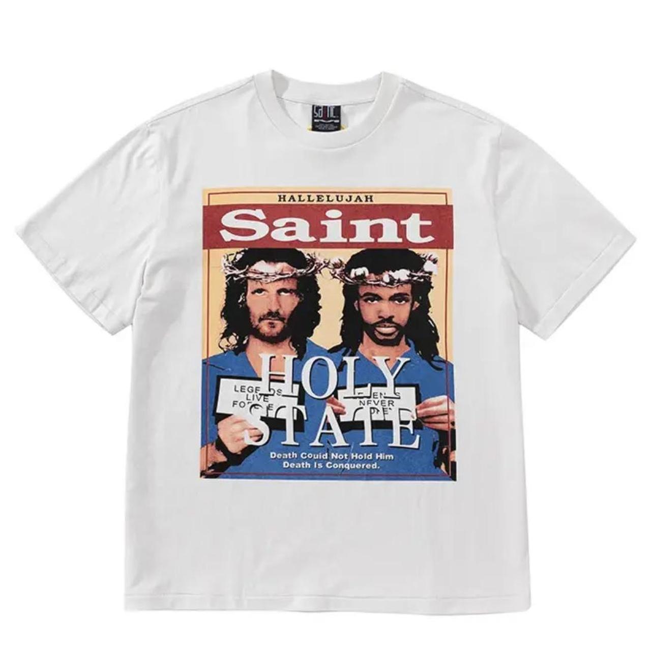 2000s Holy State Saint Jesus graphic tee - white and... - Depop