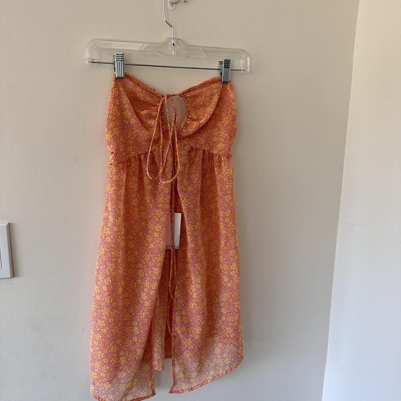 bershka open front top strapless and tie front open... - Depop