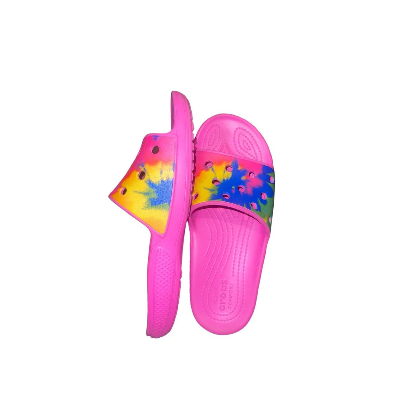 Crocs Women's Pink Slides | Depop