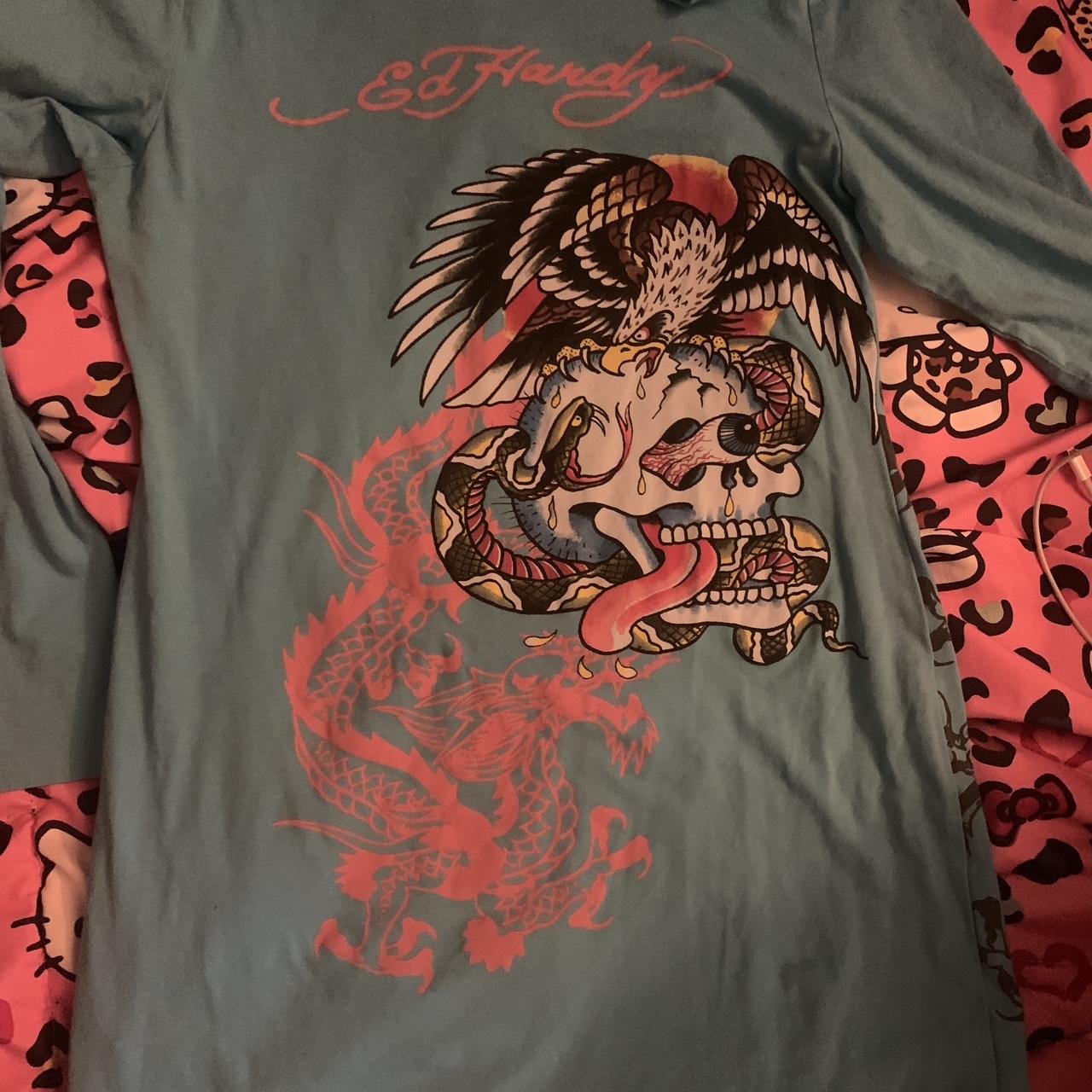 Blue Ed hardy dress , size large worn once - Depop