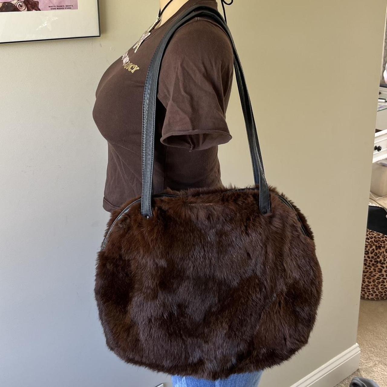Brown genuine rabbit fur shoulder bag Gorgeous real... | Depop