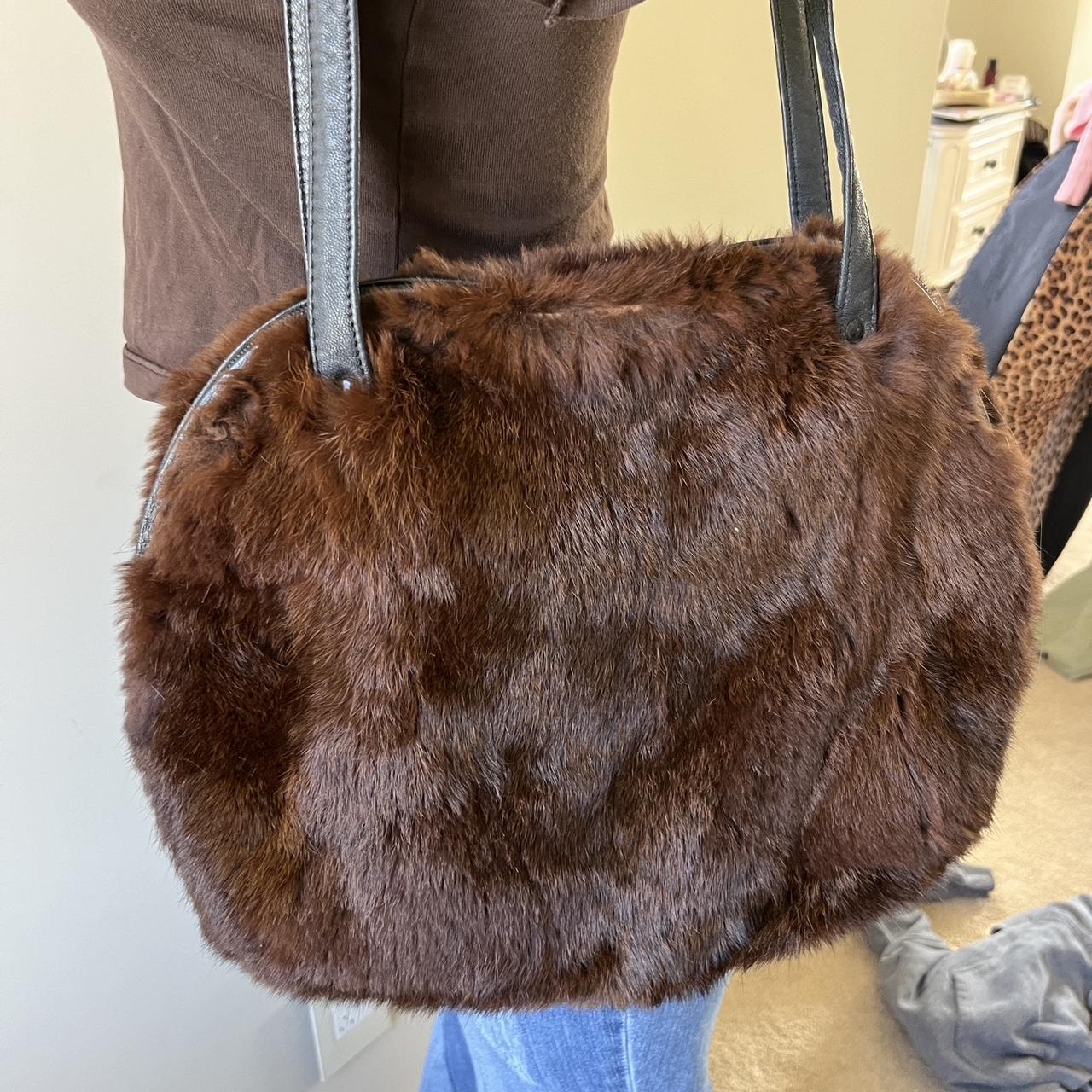 Brown genuine rabbit fur shoulder bag Gorgeous real... | Depop