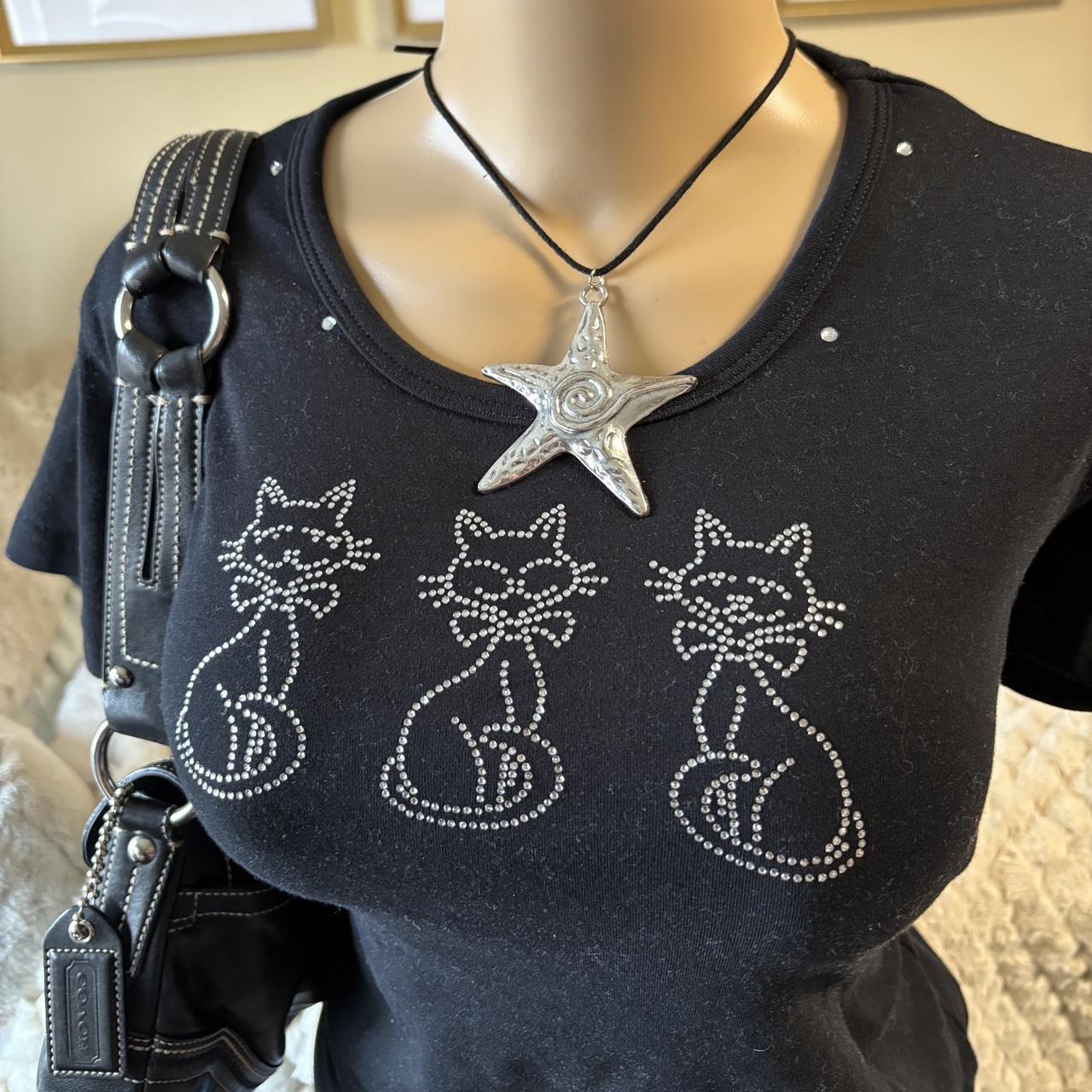 Y2K 2000s grunge mcbling black cat short sleeve... | Depop