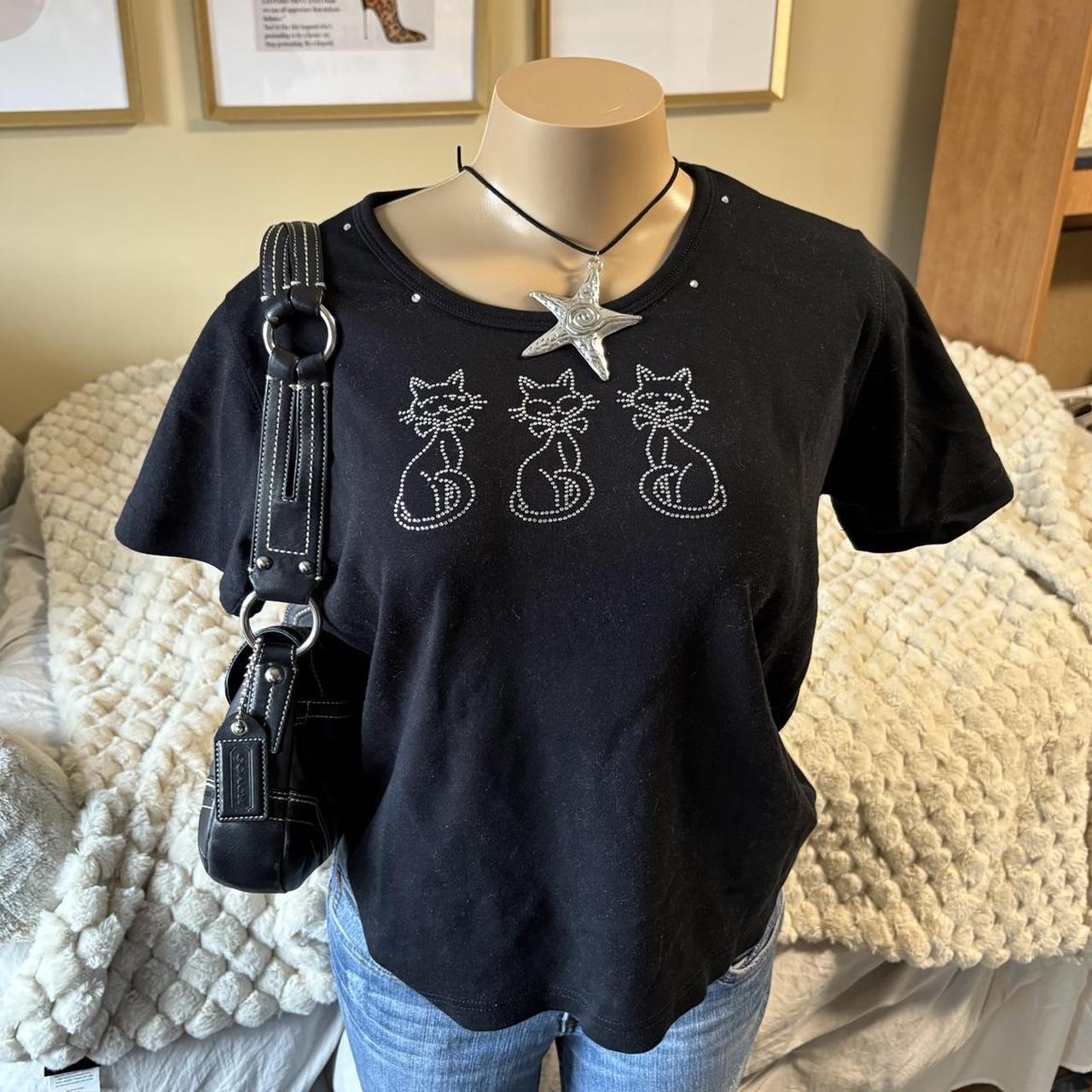 Y2K 2000s grunge mcbling black cat short sleeve... | Depop