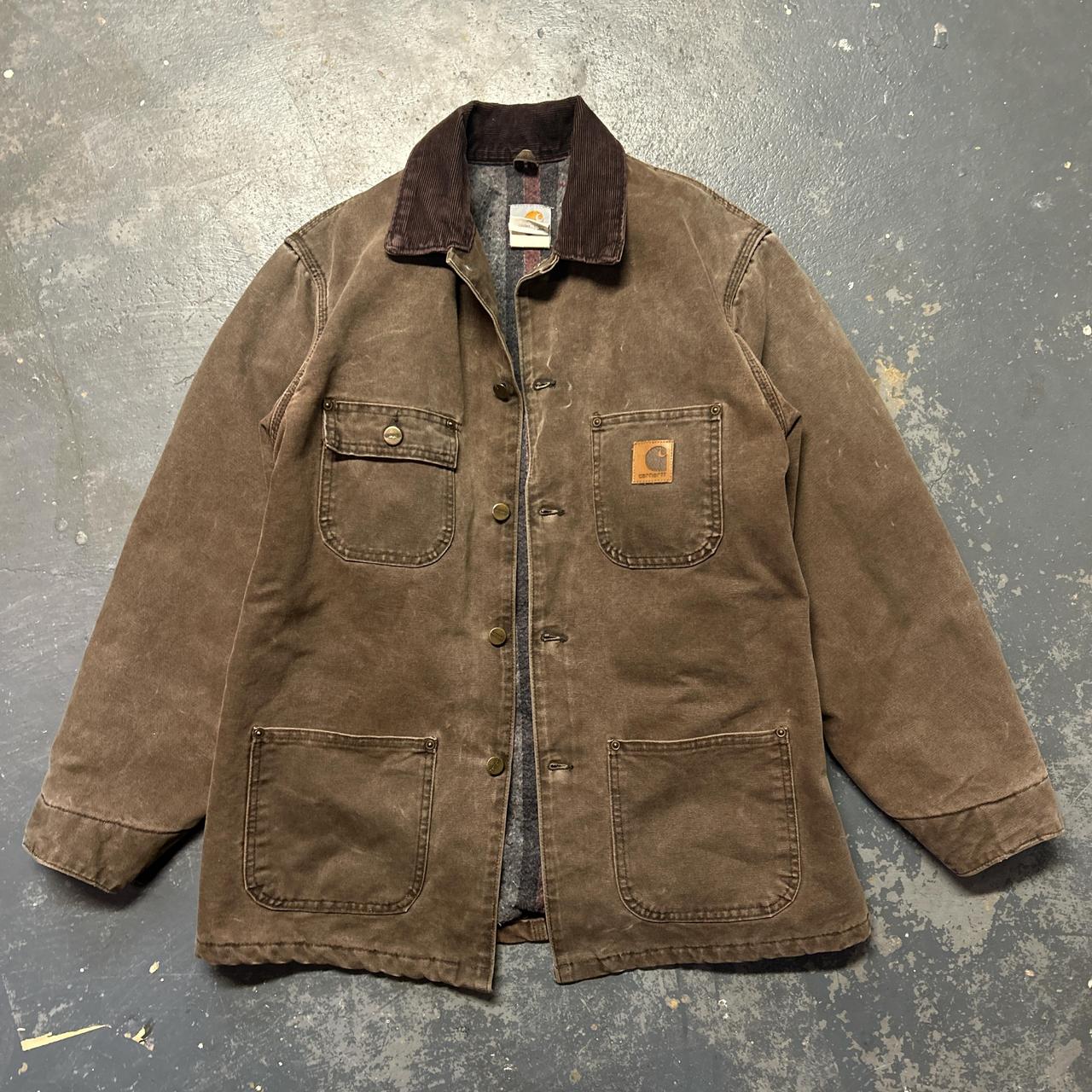 Vintage carhartt chore jacket Sun faded and great... - Depop