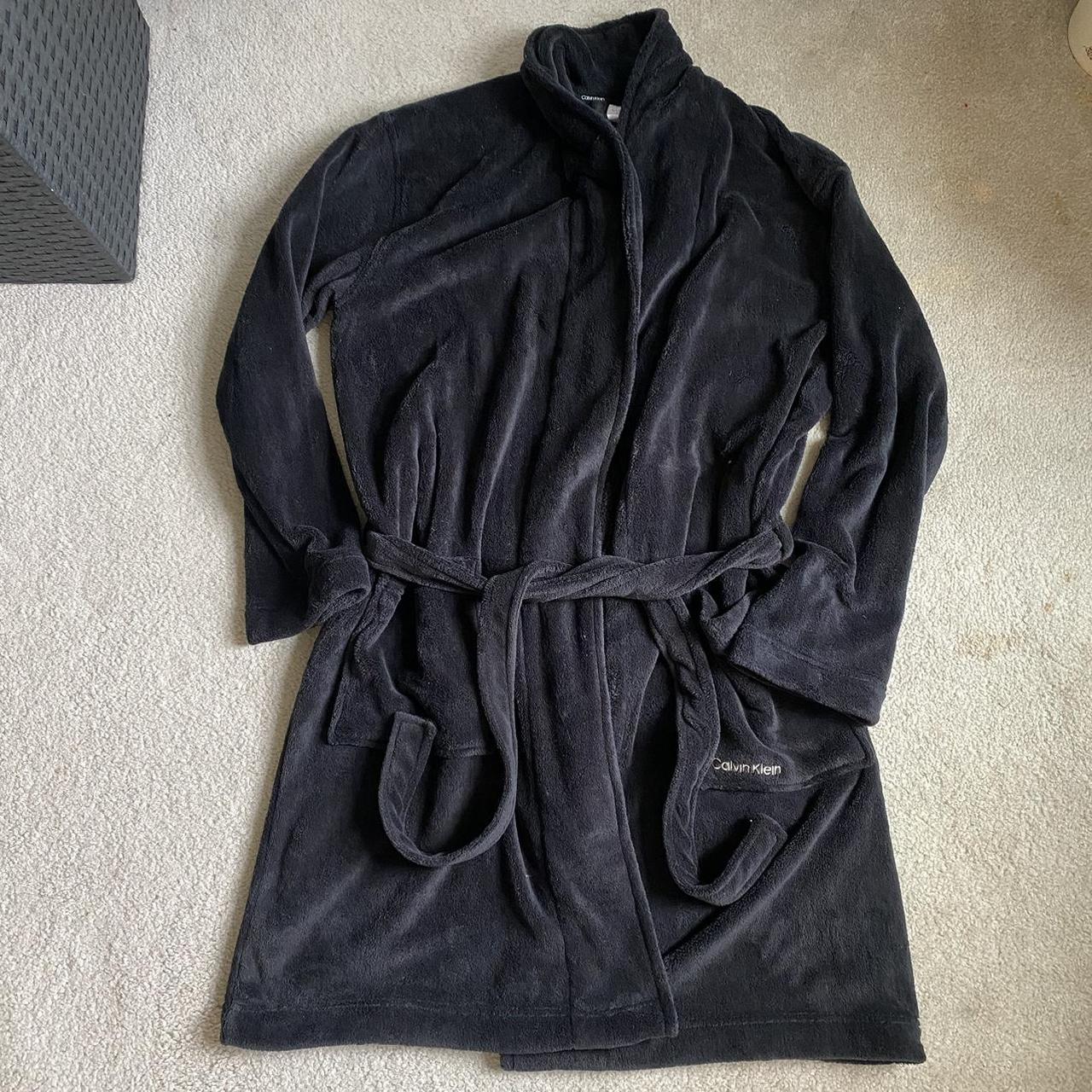 Fuzzy Black Calvin Klein Bath Robe. In excellent... - Depop