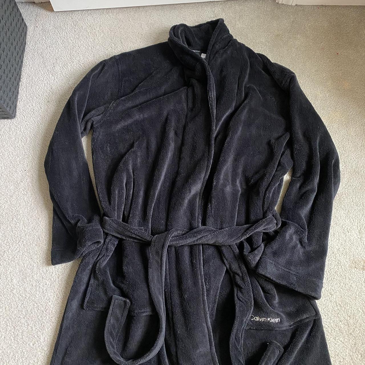 Fuzzy Black Calvin Klein Bath Robe. In excellent... - Depop
