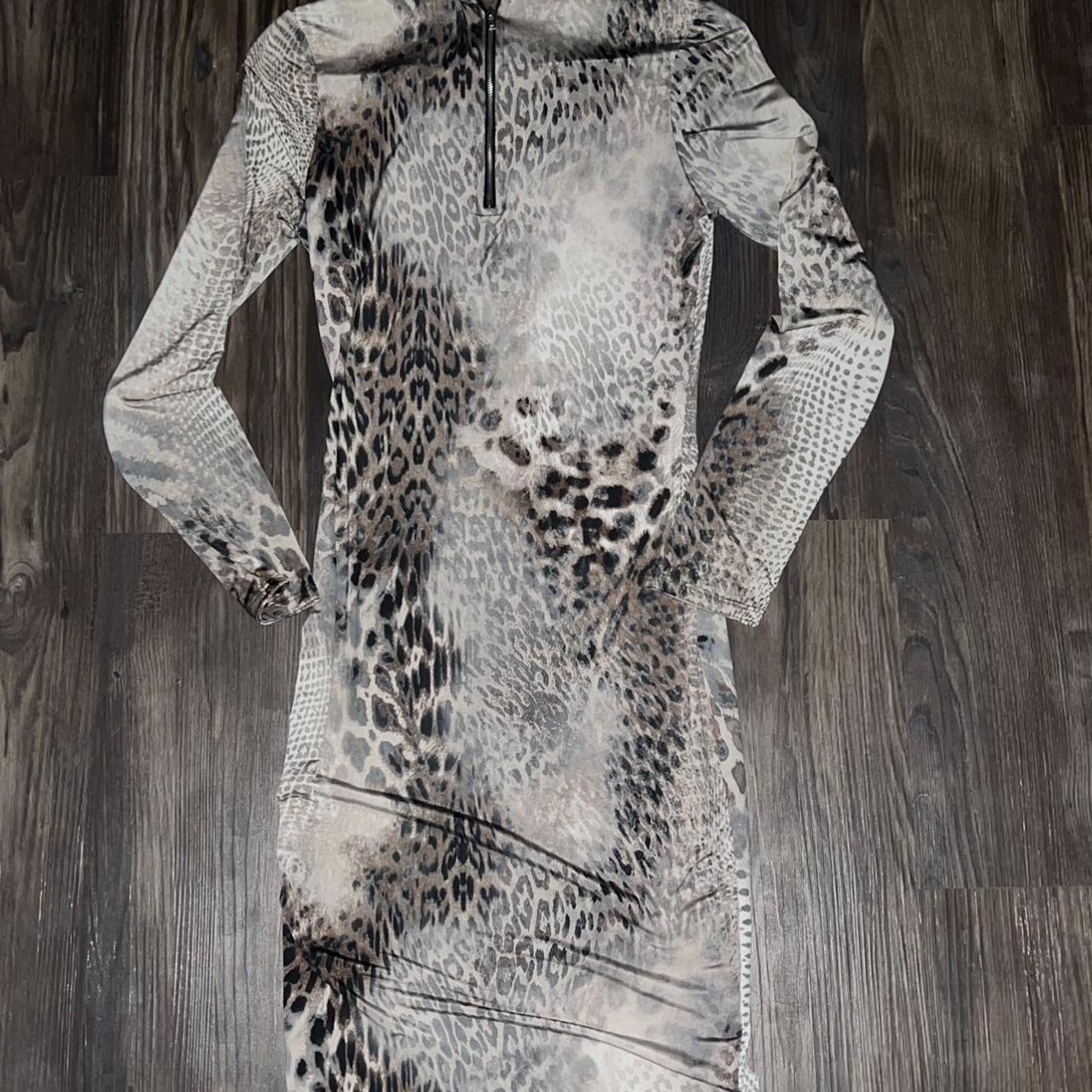 Cute Y2k Snow Leopard print dress with zip up in the... - Depop