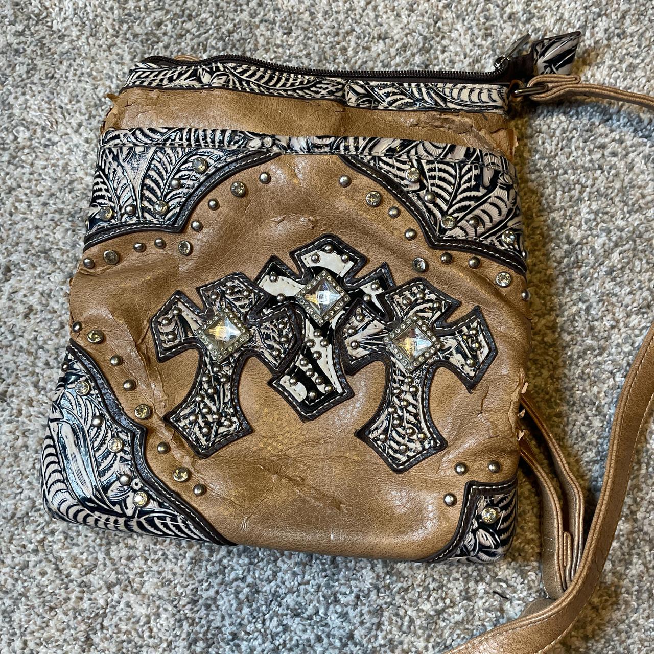 Brown western cross purse with rhinestones #Western... - Depop
