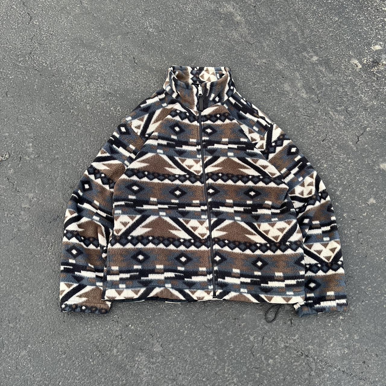 Vintage Aztec Print Zip Up Fleece Jacket | Depop