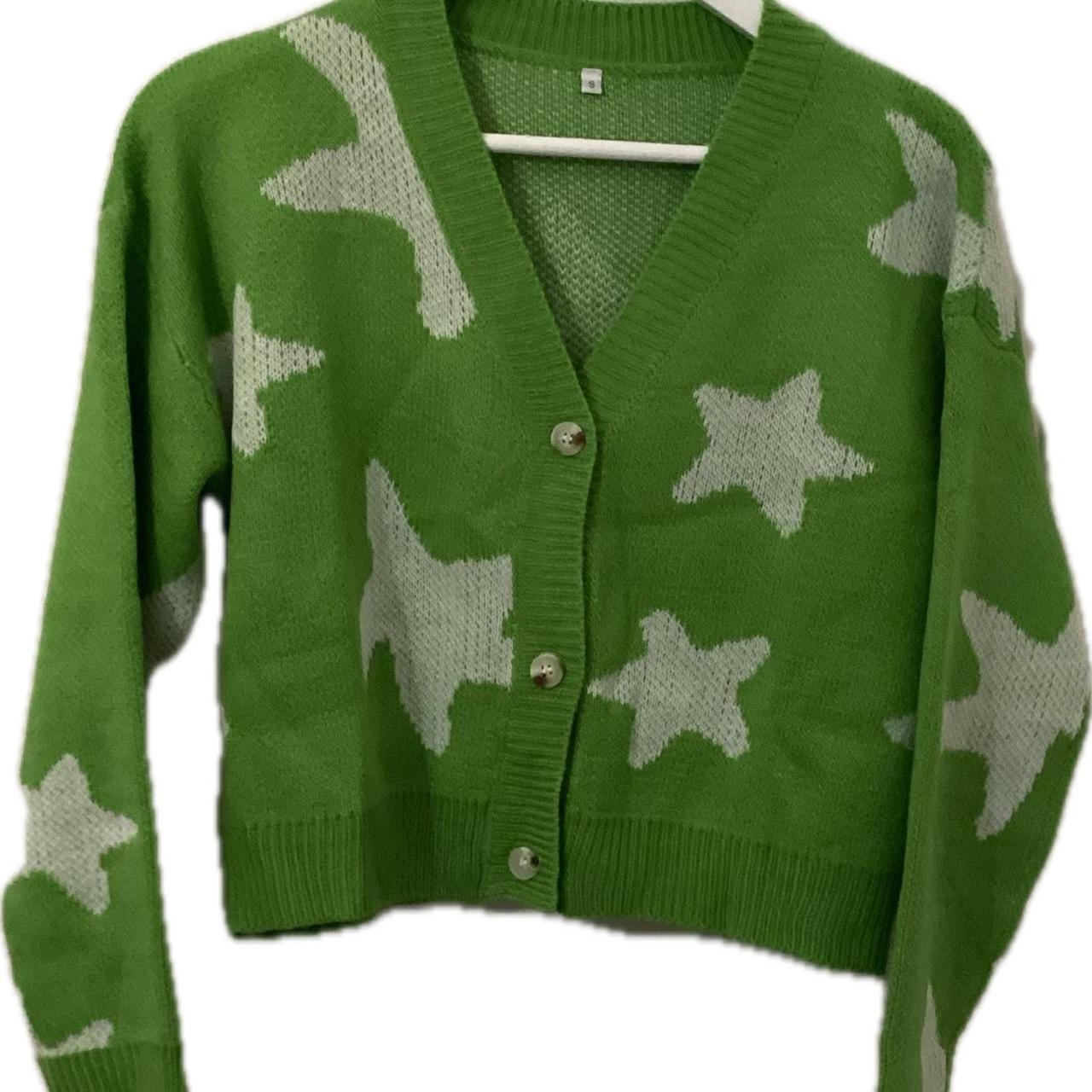 Knitted cardigan Green with star design will fit... - Depop