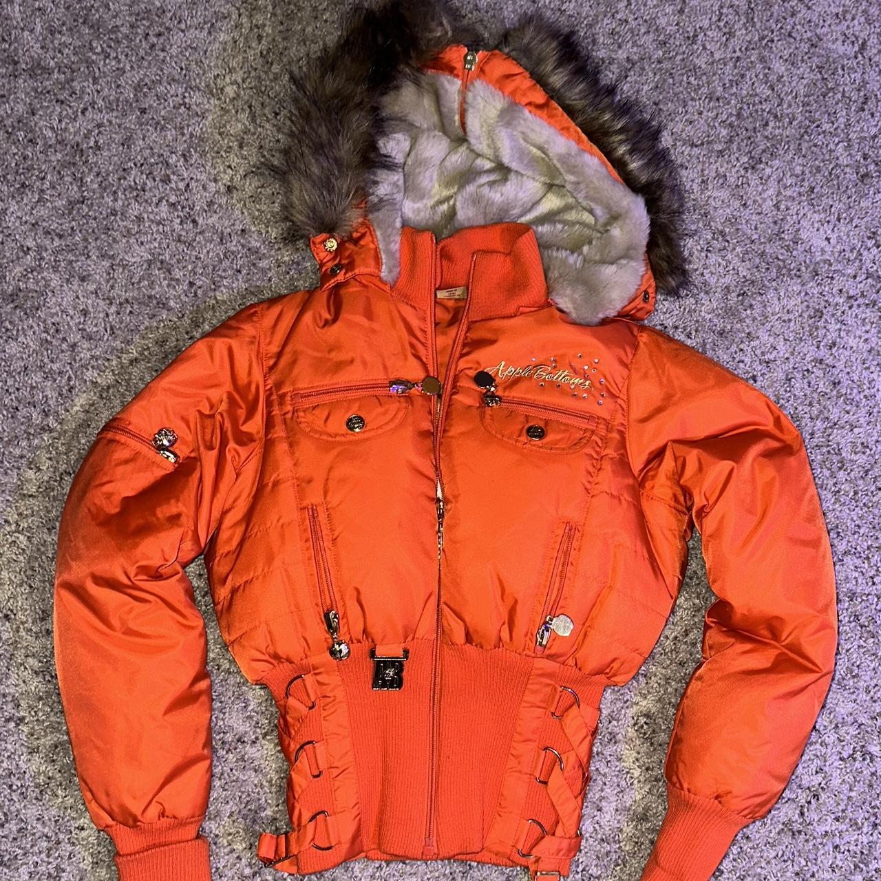 Orange Apple Bottom puffer jacket with fur hood &... - Depop
