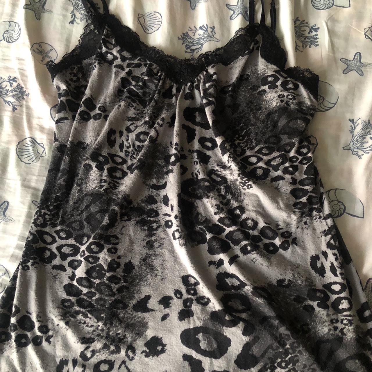 y2k dark gray leopard print cami top size - M - Depop