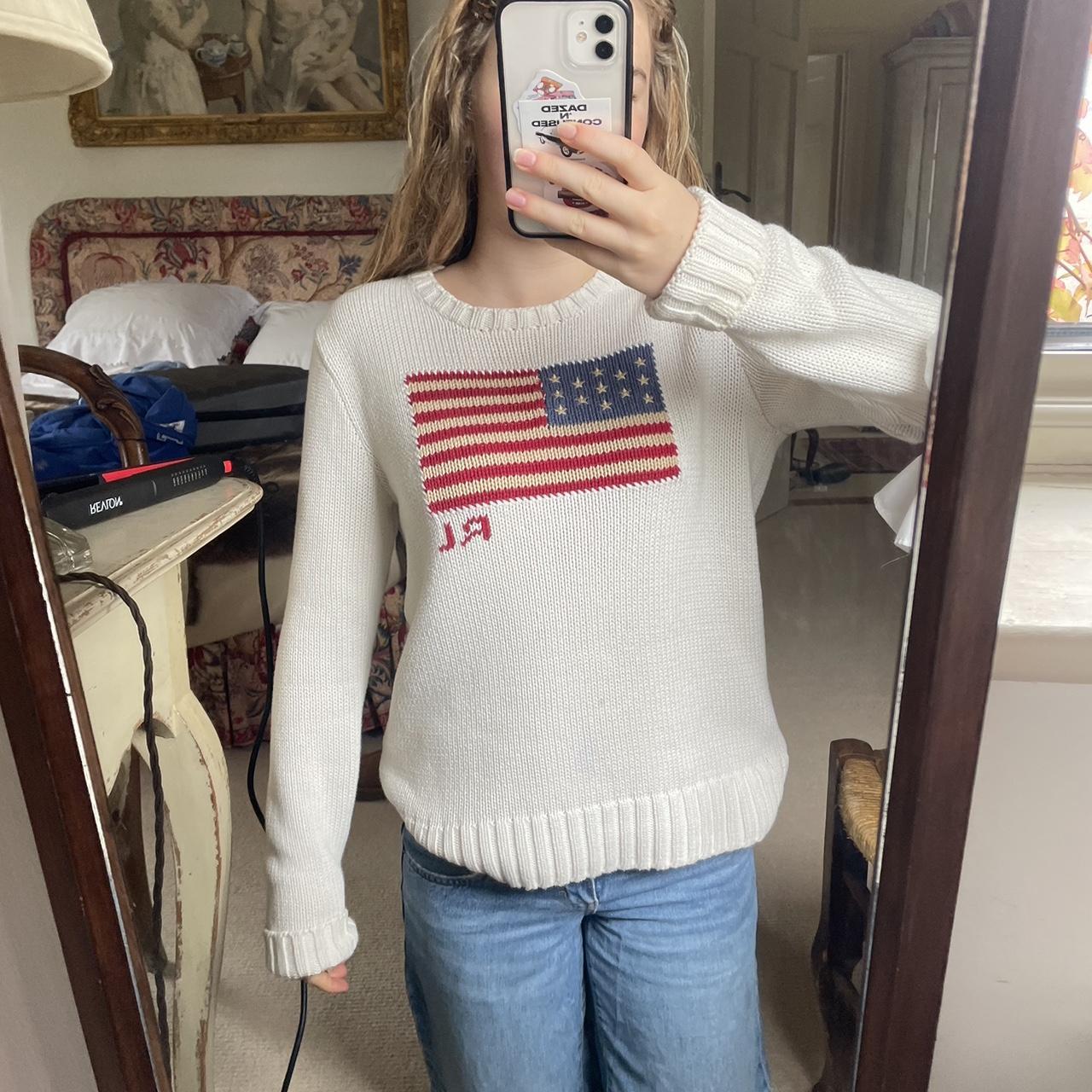 Cream American flag Ralph Lauren jumper, brought it... - Depop