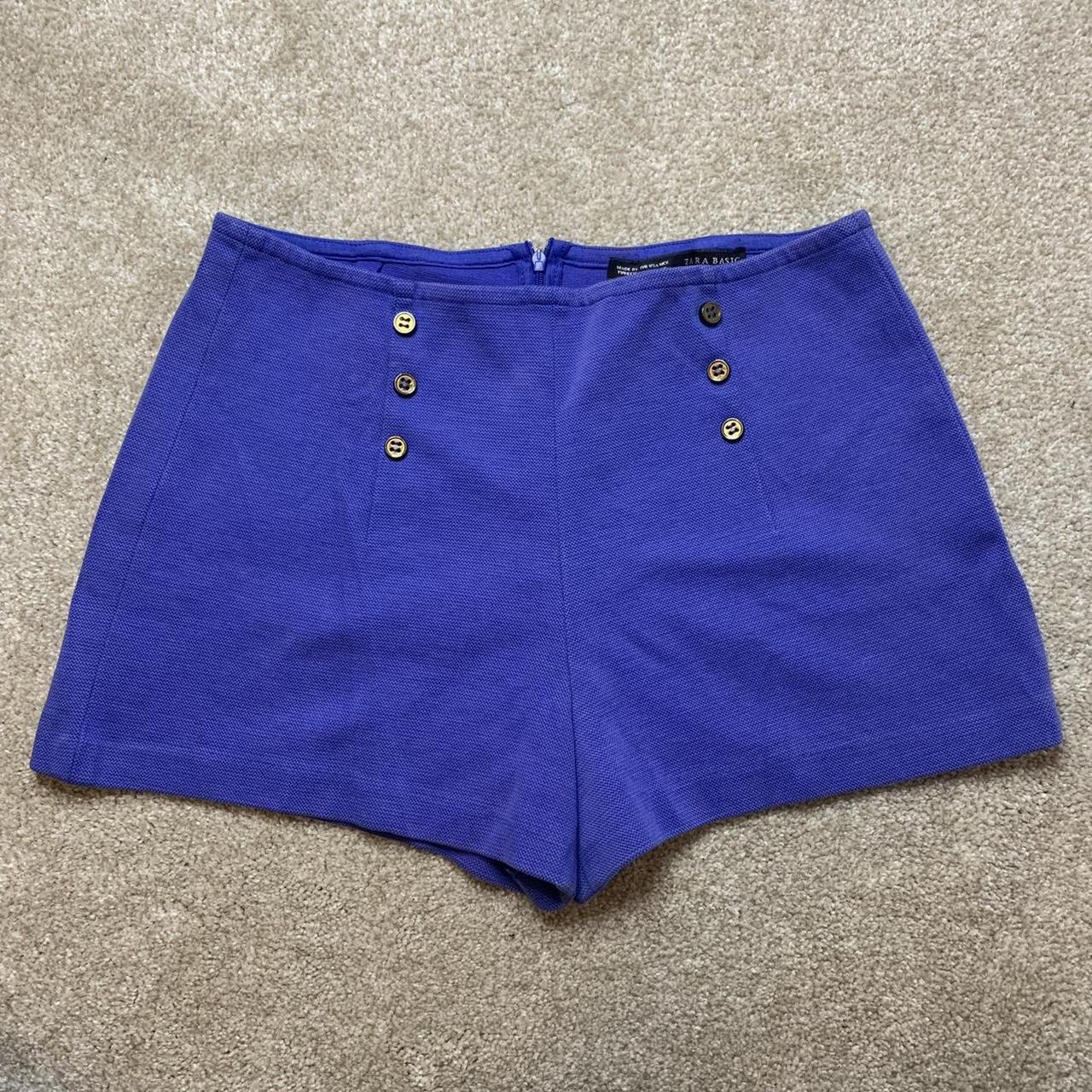 blue zara mini shorts royal blue shorts, zara, size... - Depop