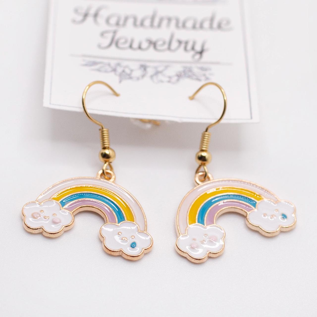 Handmade Goldtone & Pastel Enamel Rainbow Happy &... - Depop