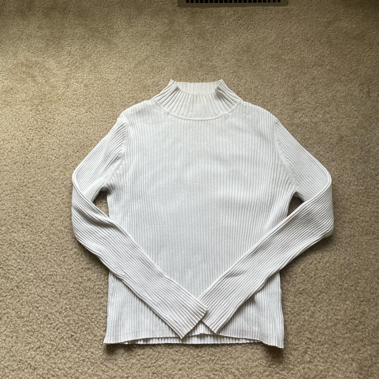 White Ribbed Turtleneck Sweater - Depop