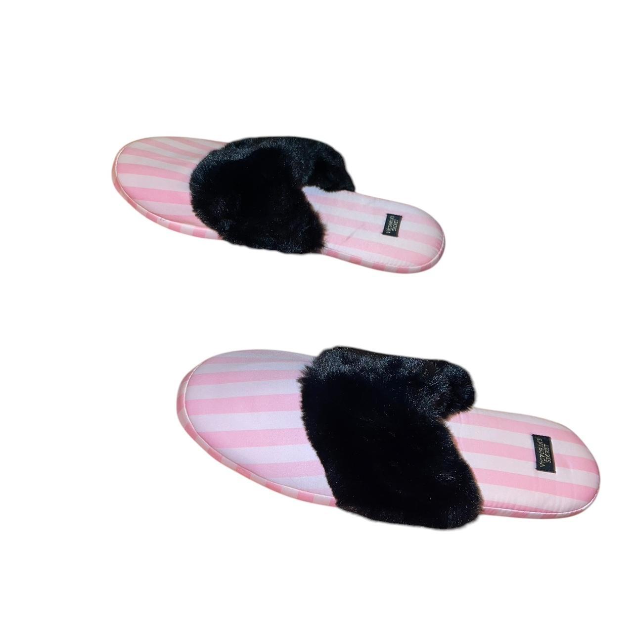 Pink and White Striped Victoria's Secret Slippers Sz... - Depop