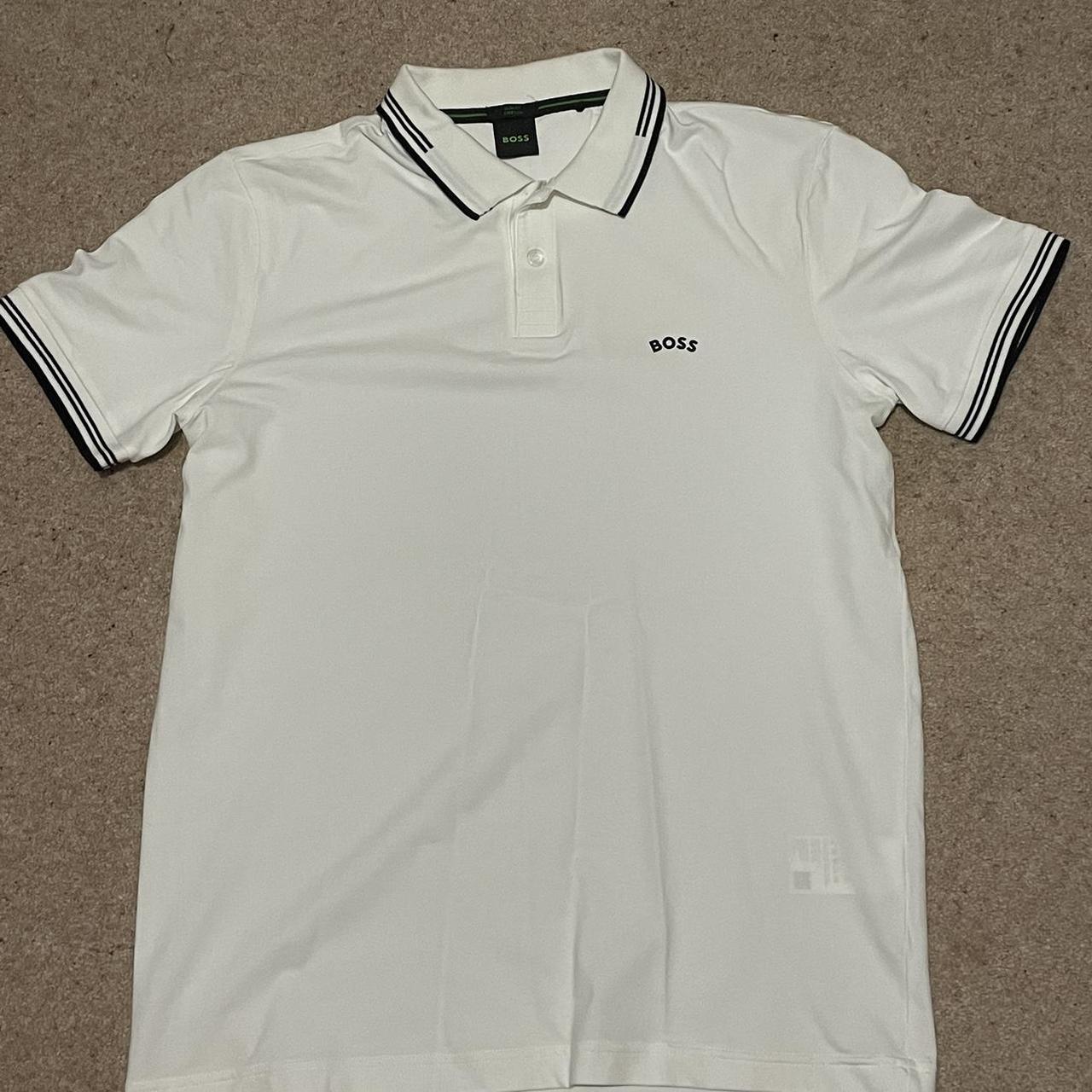 Hugo Boss White Polo Large Worn once - Depop