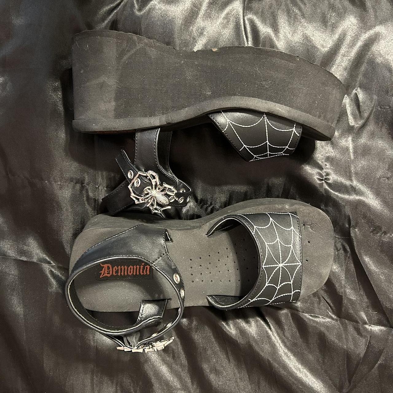 Demonia platform black spiderweb slides/sandals... - Depop