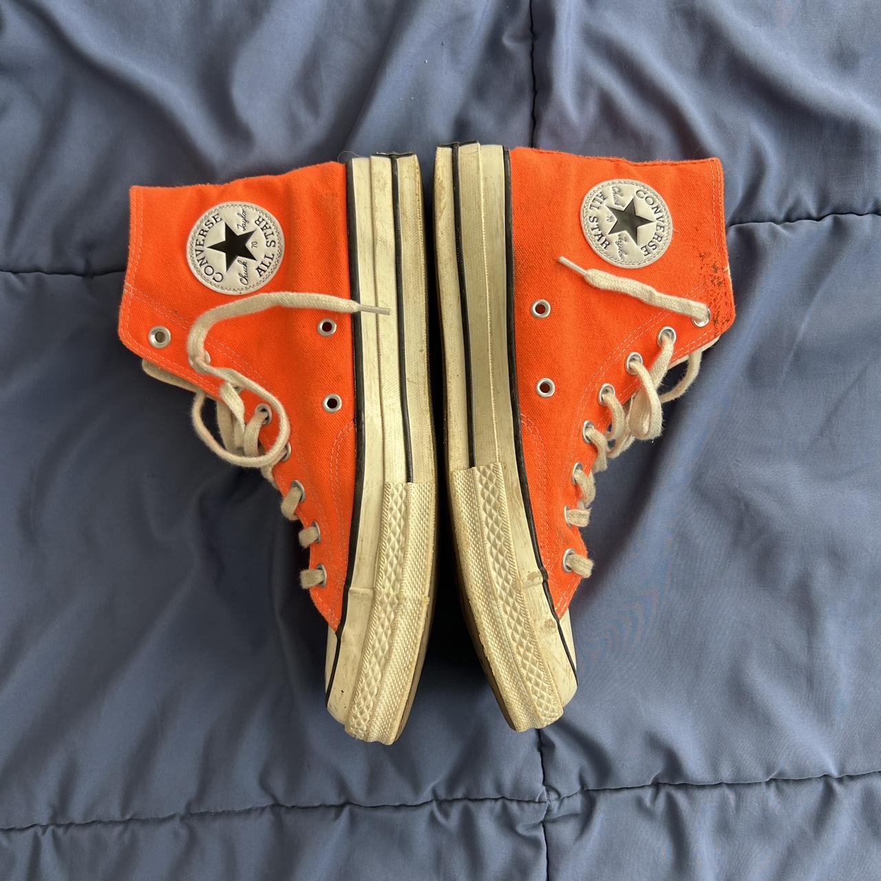 Bright orange chuck taylor converse high Size:... - Depop