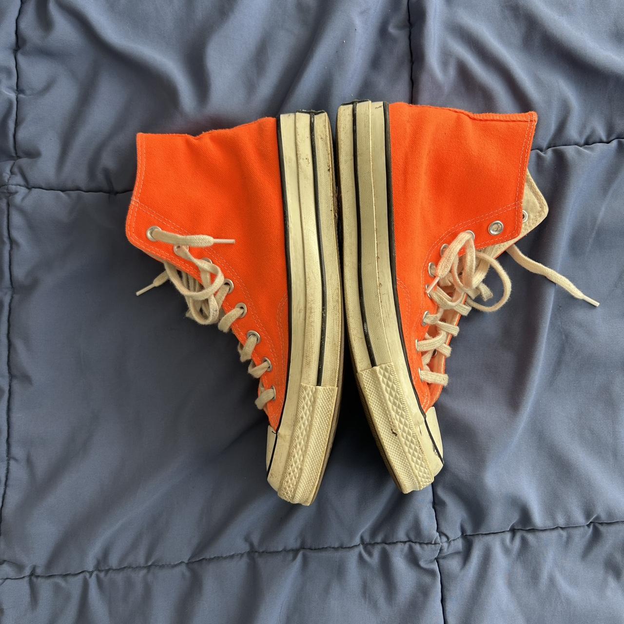 Bright orange chuck taylor converse high Size:... - Depop