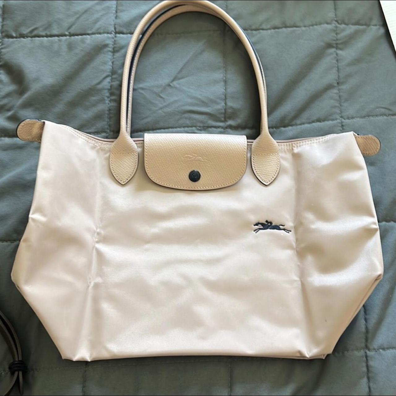 Rare Longchamp beige Le Pliage club Medium Leather... - Depop