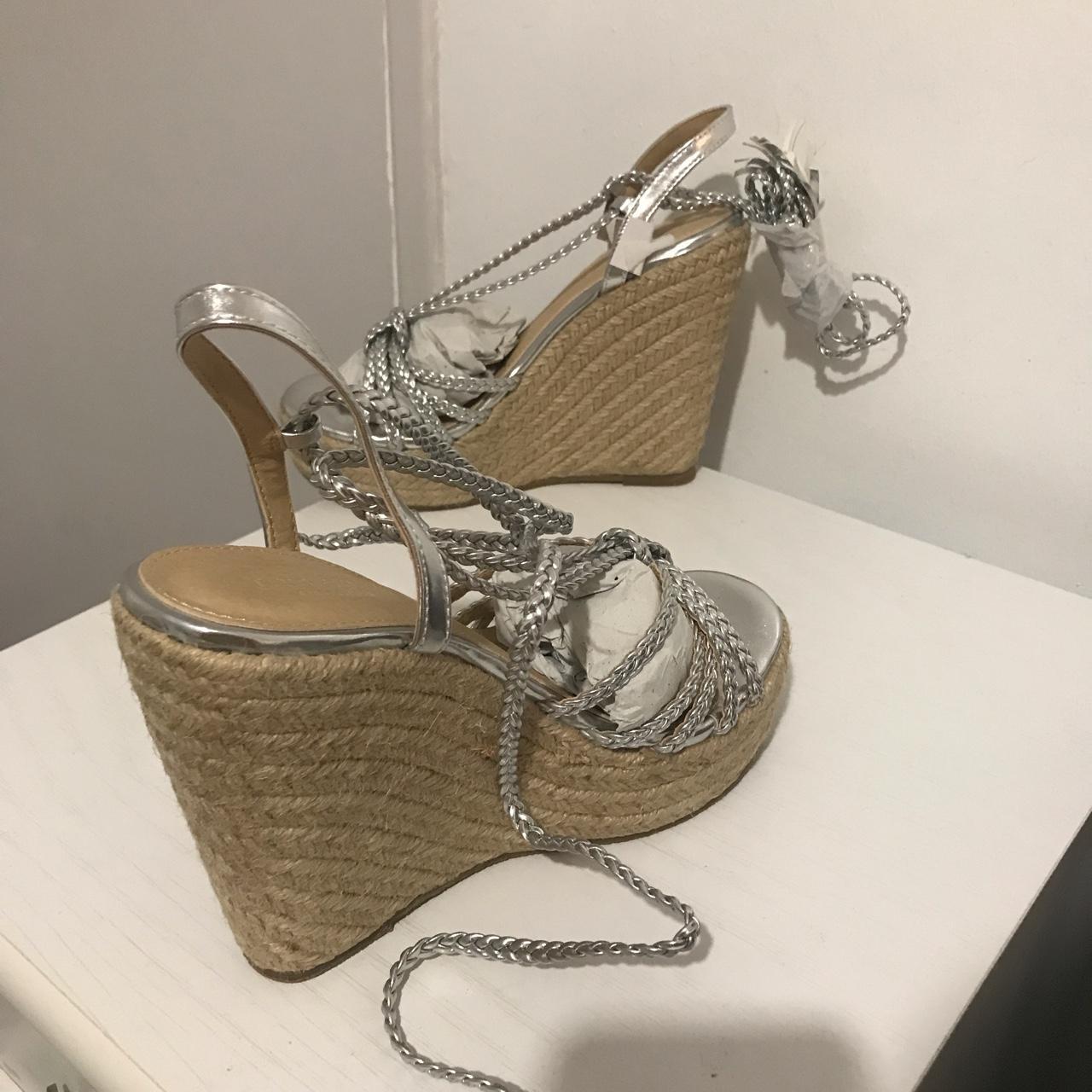 Silver wedge sandals, never worn - Depop