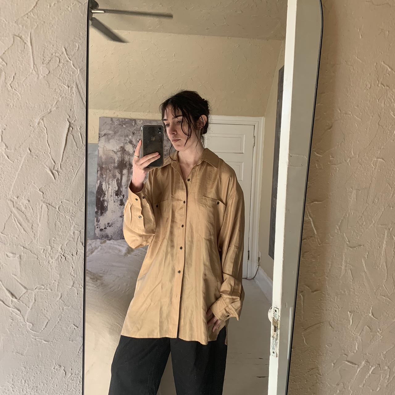 robert stock gold vintage 100% silk button down... - Depop