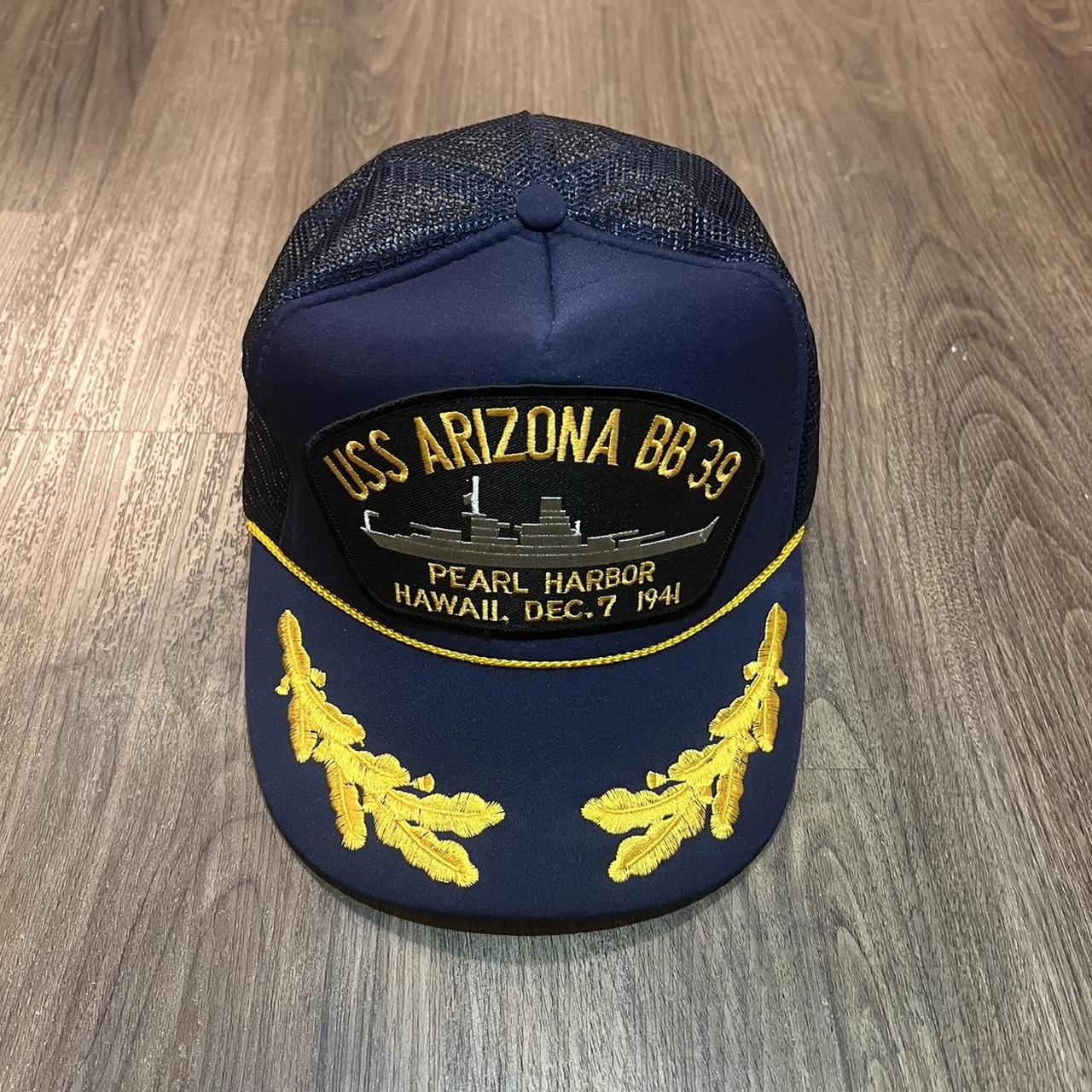 Vintage USS Arizona Pearl Harbor Mesh Snapback... - Depop