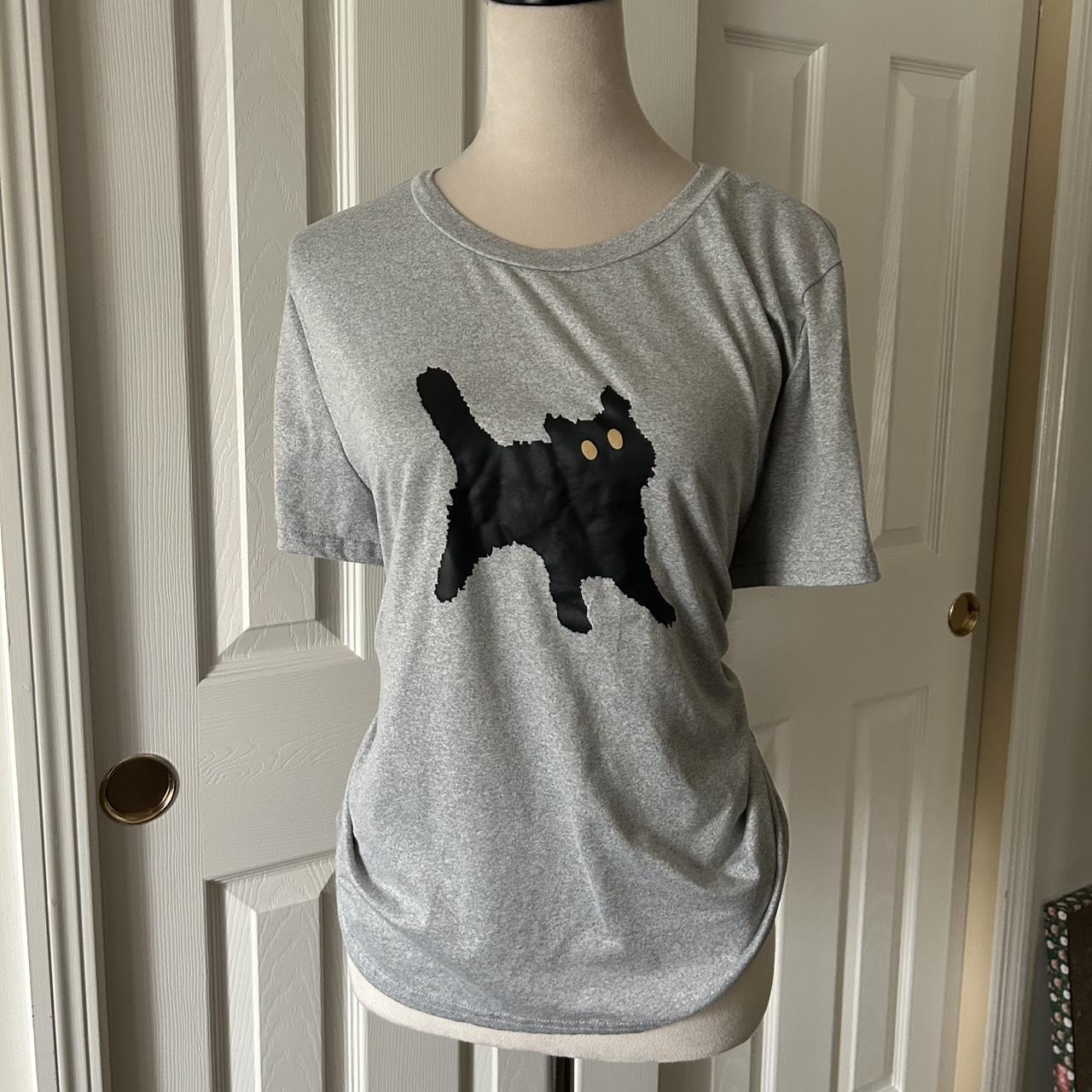 Black Cat Scrunched Side Tee - Gray - Size 18... | Depop